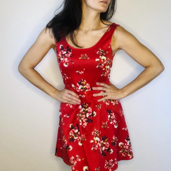 Divided | Dresses | Divided Red Floral Bright Color Summer Dress S ...